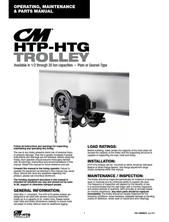HTP Plain Trolley | 1/2 Ton - 5 Ton Capacity – Bohl Crane Incorporated