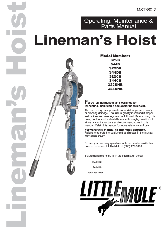 Little Mule Series 344C Lineman's Strap Hoist Puller | 1 Ton & 2 Ton C ...