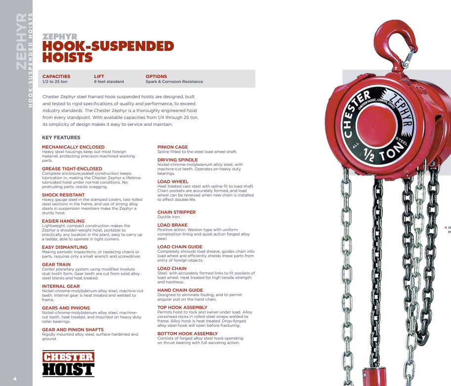 Chester Zephyr Hook Suspended Hoist – Bohl Crane Incorporated