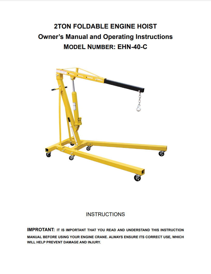 Vestil Foldable Engine Hoist | 1,000 - 4,000 lbs. | EHN-40-C – Bohl ...