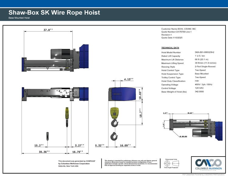Shaw-Box SK Wire Rope Hoist | Base Mounted – Bohl Crane Incorporated